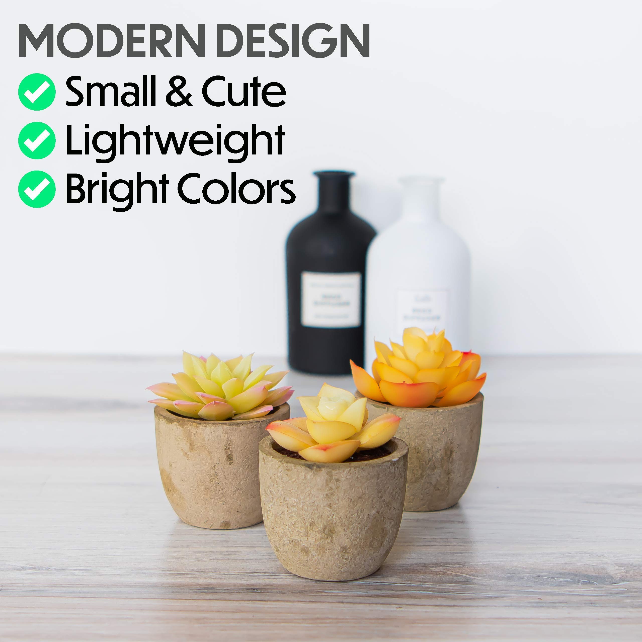 3 Piece Yellow Decor Artificial Succulent Plants in Grey Pots Realistic Greenery Mini Potted Faux Plant Arrangements for Home Decor Office Room Dorm Bathroom Restroom Kitchen Table Centerpieces