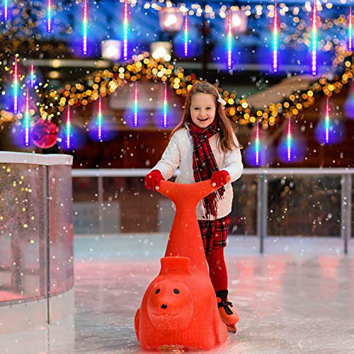 Meteor Shower Rain Light, 8 Tubes 192 Led 30cm Waterfall Raindrop Icicle Christmas Light Outdoor, Waterproof Plug in String Light for Xmas Holiday Party Wedding Valentine Day - Multicolor