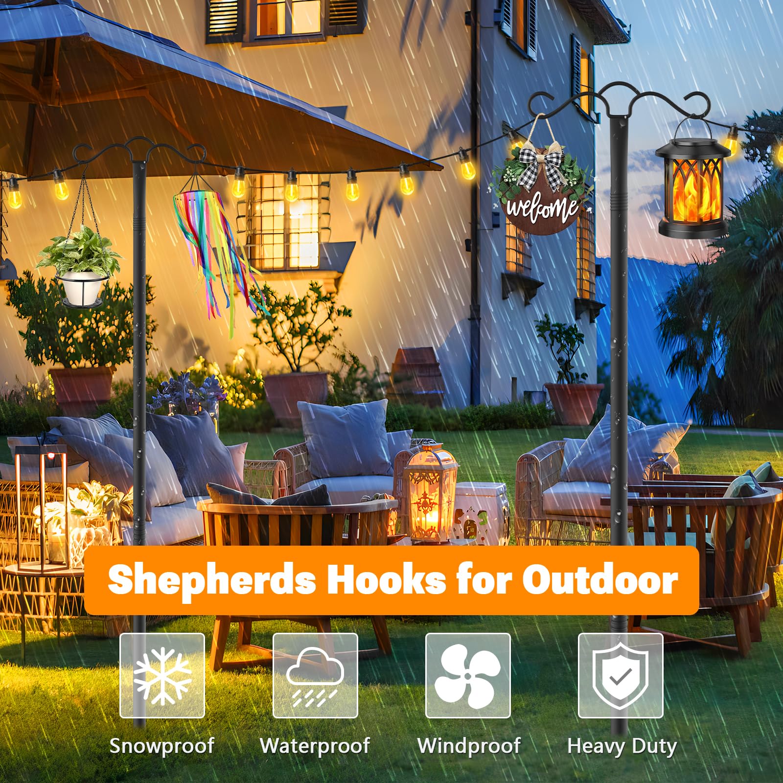 110 Inch 2 Pack Adjustable Shepherds Hooks for Outdoor with 5 Prong Base Heavy Duty Outdoor Garden Shepherds Hooks Hanger for Hanging Bird Feeder Flower Plant Baskets Solar Light Lantern Pole Stand