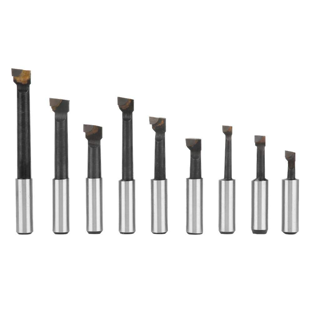 9pcs 3/8" Round Shank Boring Bar Set High Speed Steel Boring Bar Carbide Tipped Bars Lathe Tools