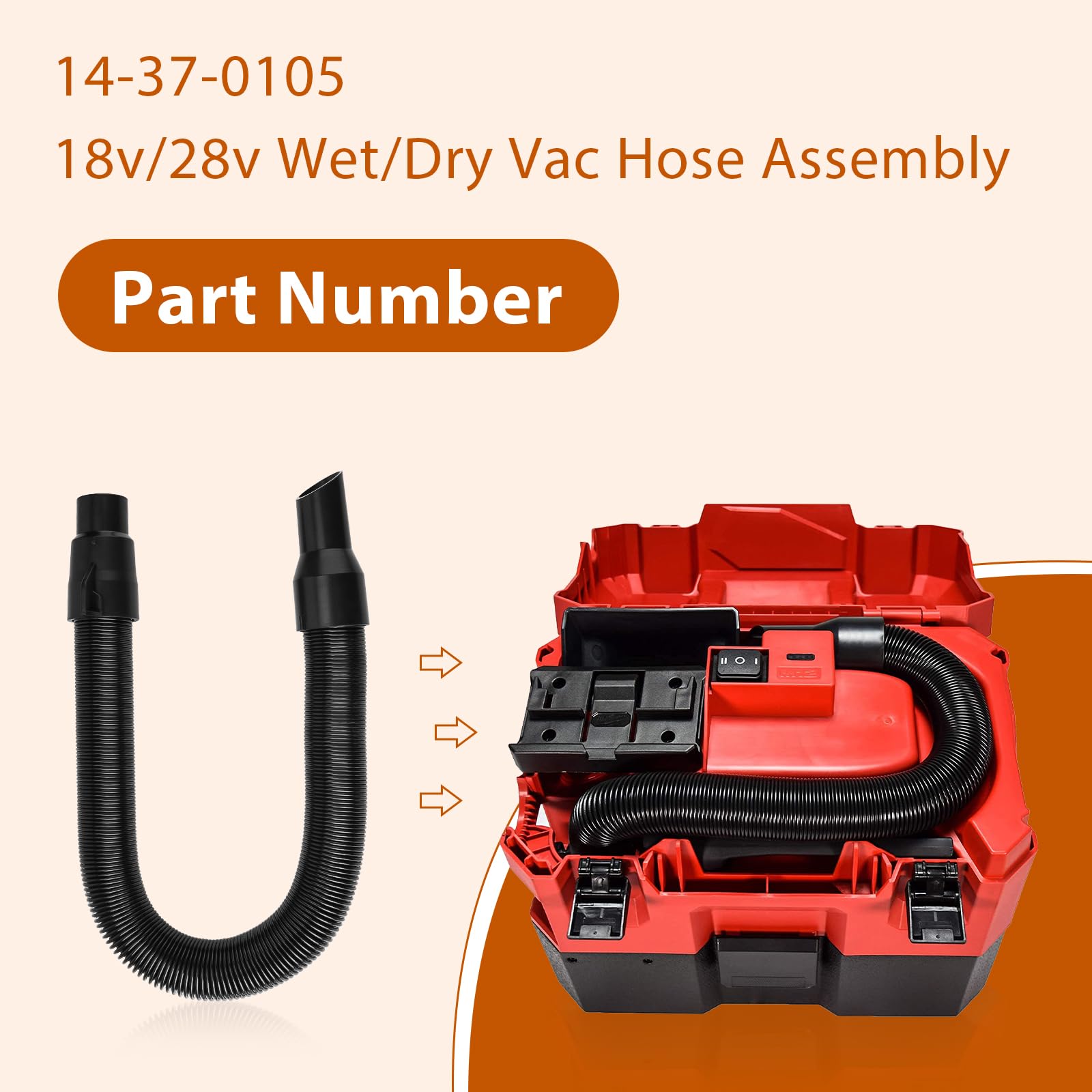 14-37-0105 18V/28V Wet/Dry Vac Hose Assembly Fit for Milwaukee 18V/28V Wet/Dry Vacuum for 0780-20 0880-20 0970-20 - Internal Storage