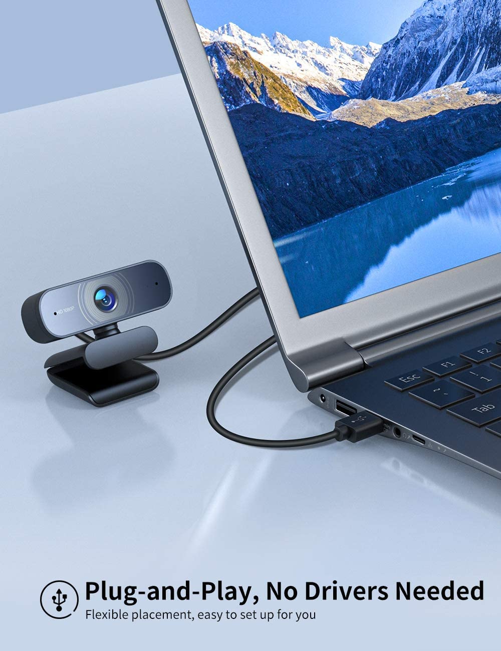 1080P Webcam, Desktop Camera with Dual Microphones, for PC/Mac Book/Laptop. Suitable for Windows, MacOS, NetWare, Linux