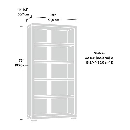 Sauder Manhattan Gate Tall Bookcase Mystic Oak Finish, L: 36.02" x W: 14.45" x H: 72.05"