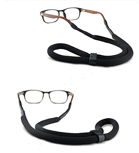 Adjustable Sports Sunglasses Safety Holder Floating Retainer Strap Eyewear Retainer, Black, Pack of 2
