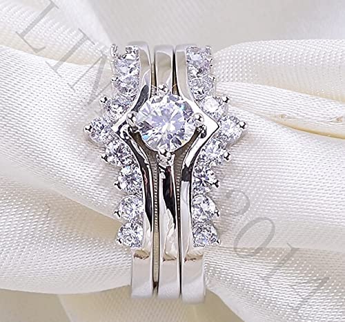 10KT White Gold Filled 1CT AAA CZ Women's Wedding Ring Bridal Sets 3 in 1 (White,7)