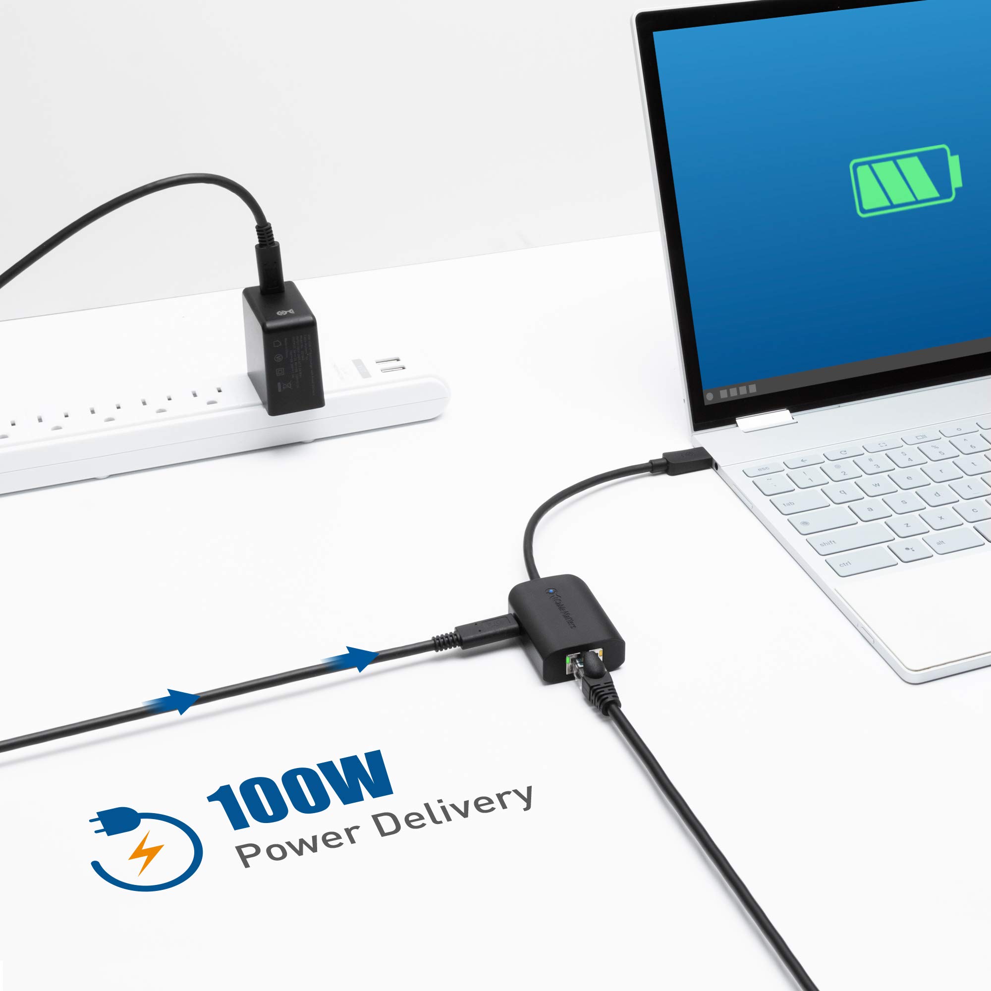 Cable Matters USB C to Gigabit Ethernet Adapter with 100W Charging Compatible with MacBook Pro, Dell XPS, Surface Pro - Up to 480Mbps for Chromecast with Google TV (Google TV Chromecast 2020 Version)