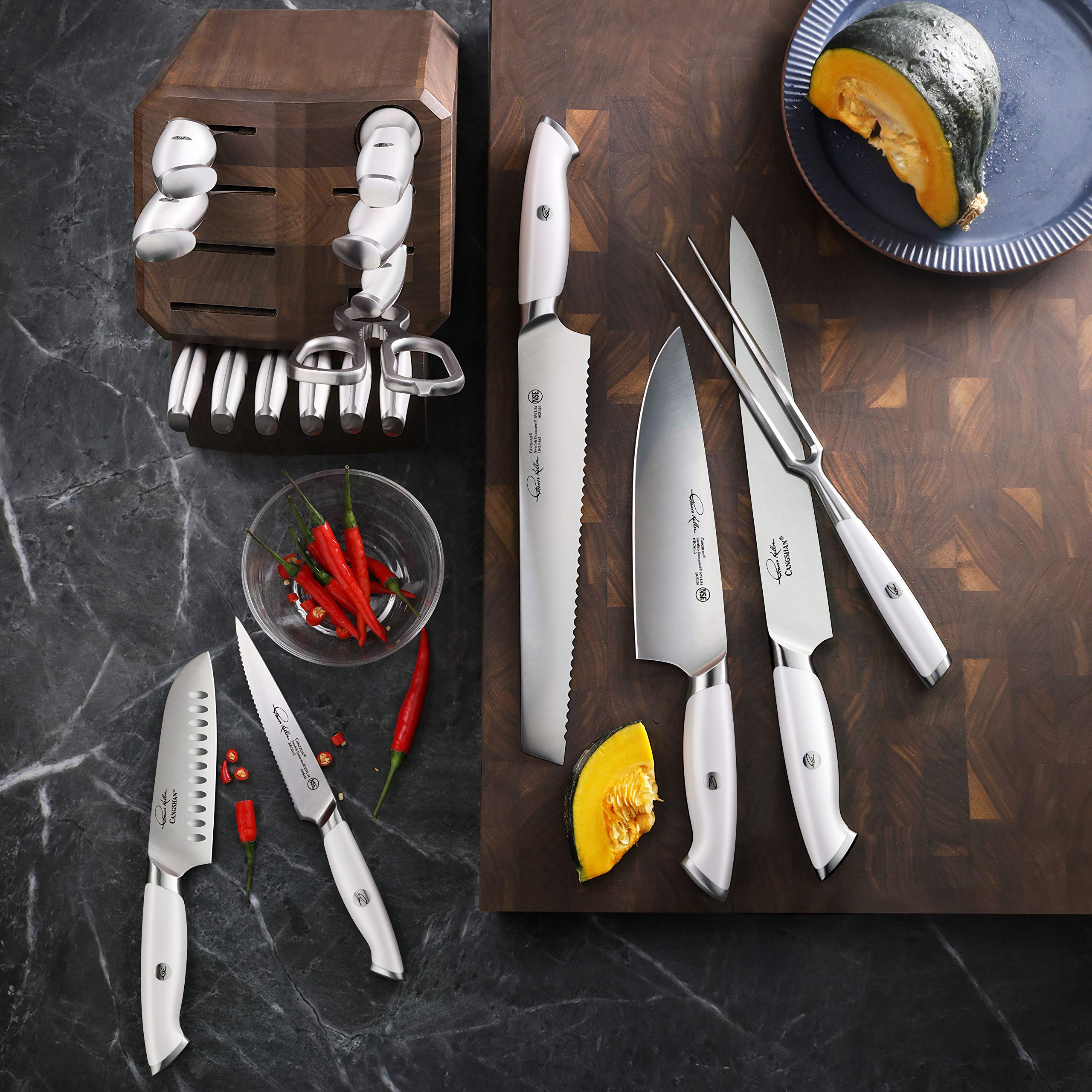 Cangshan Thomas Keller Signature Collection Swedish Powder Steel Forged, 7-Inch Santoku Knife, White