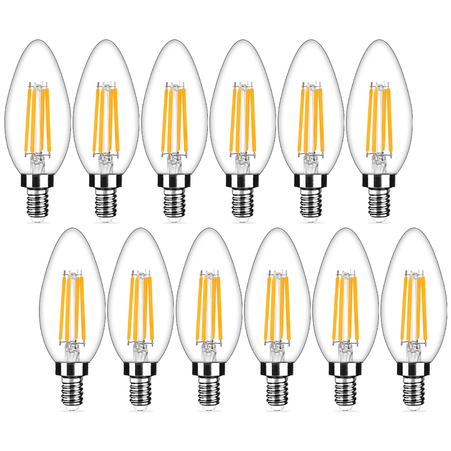 12-Pack Dimmable E12 LED Candelabra Bulbs 40Watt Equivalent, 2700K Warm White, 450Lumens, 4W B11 Vintage Chandelier Light Bulbs, LED Filament Clear Glass Candle Lamp for Ceiling Fan Home Decor1