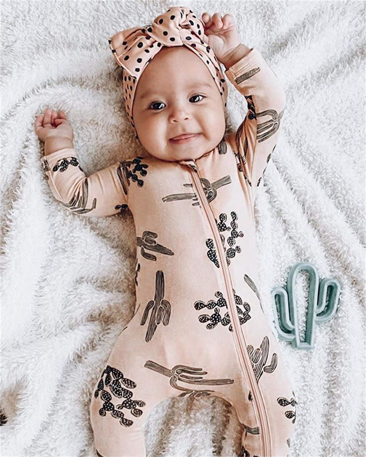 CIYCUIT Baby Girls Cactus Footies Newborn Zip Up Onesie Romper (B Cactus, 0-3 Months)