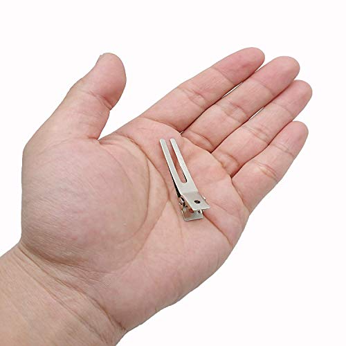 60 Pcs Double Prong Curl Clips 1.8" Setting Clips for Hair Styling, Bows, and Salon Use - Silver