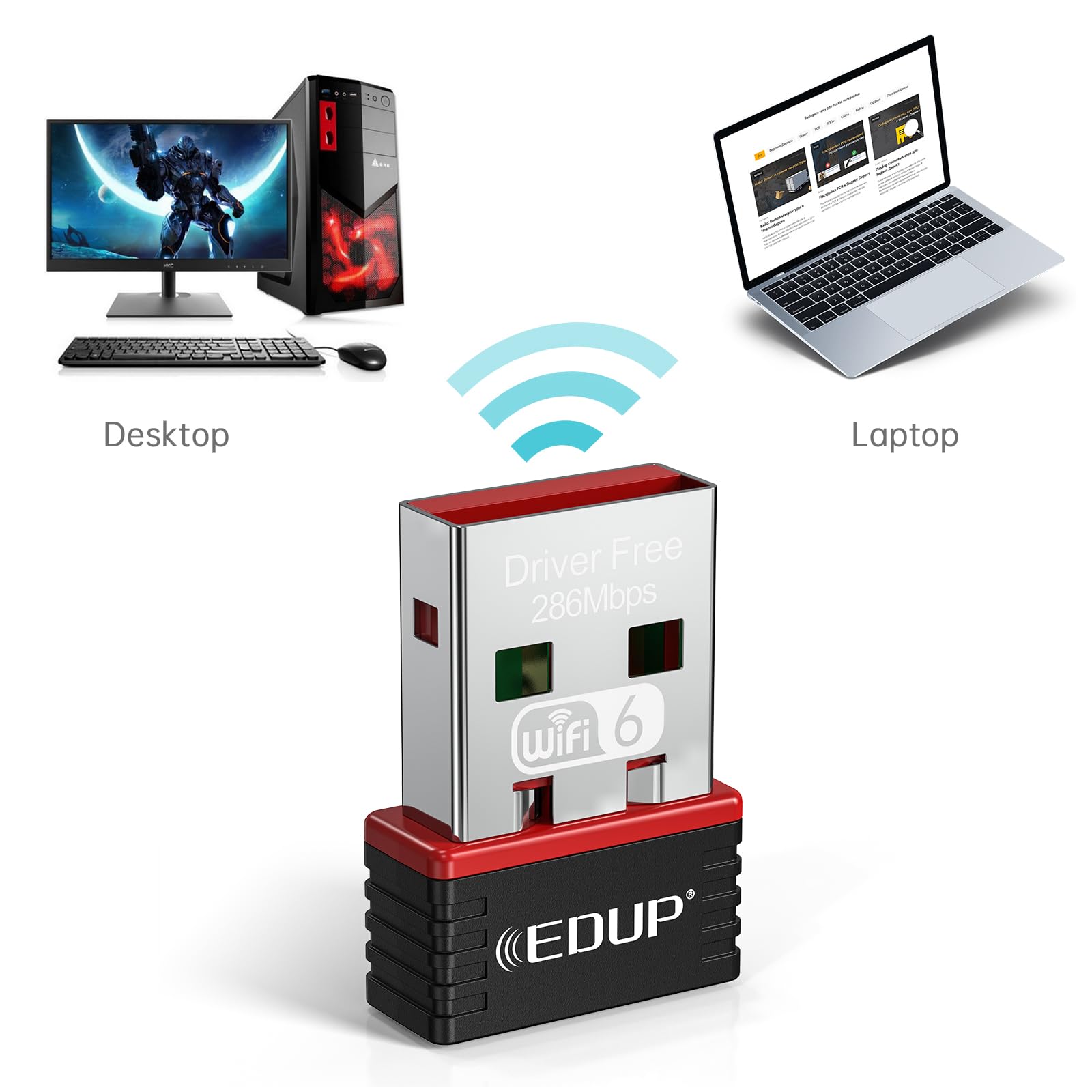 802.11ax Nano USB WiFi 6 Adapter for PC, EDUP 2.4G 300Mbps Wireless Mini USB WiFi-Adapter for Laptop Desktop PC, Travel Size Driver-Free USB WiFi Dongle, Support Windows 11/10/7
