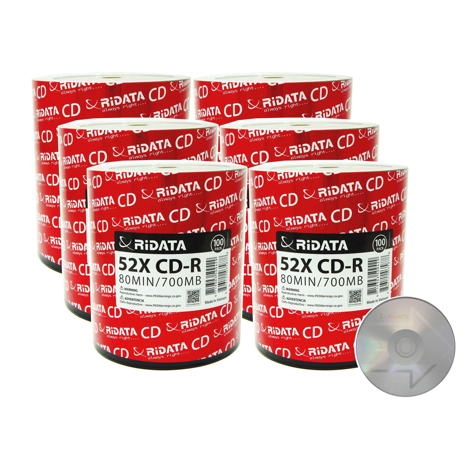 600 Pack Ridata CD-R 52X 700MB 80Min Branded Logo Blank Media Recordable Disc