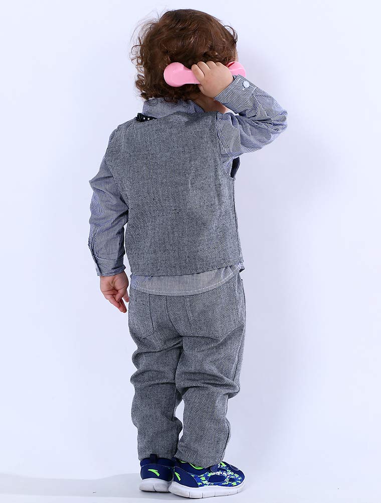 Abolai Baby Boys' 4 Piece Vest Set with Shirt,Vest and Pant Grey 90