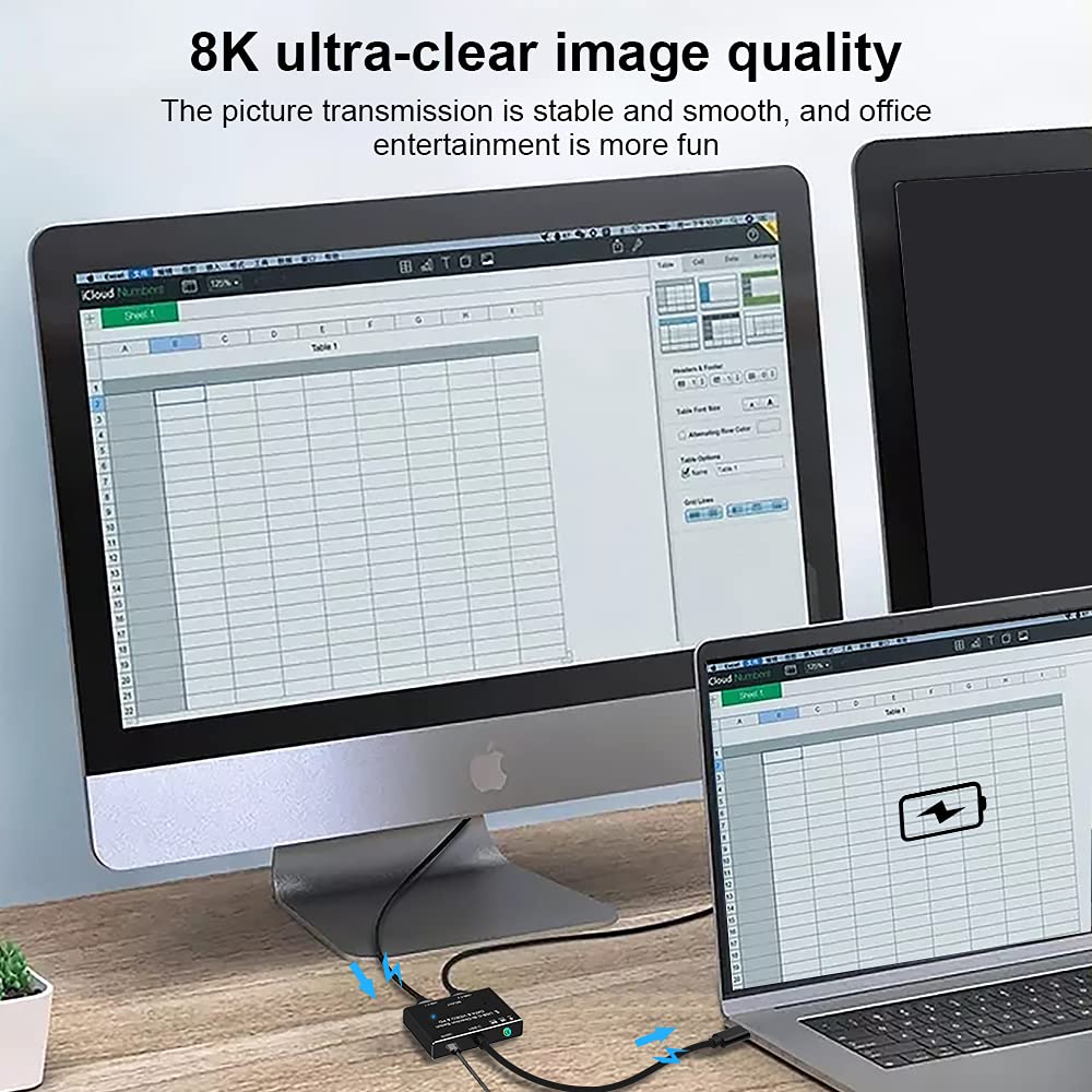 CABLEDECONN USB-C Type-C 8K Updated Switch USB 3.1 C Gen 2 Cable for Video Bi-Direction 8K@30Hz 4K@120Hz Power Delivery 100w 10Gbps Data Transfer Splitter Converter ¡