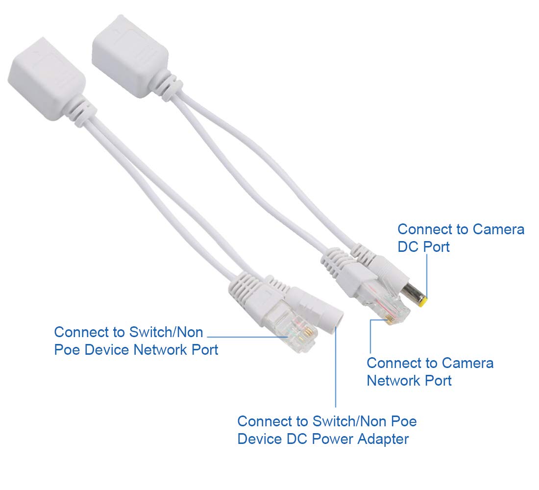 Passive PoE Injector and PoE Splitter Kit with 5.5x2.1 mm DC Power Adaptor Connector for Network Digital Signal（1 Pair-White