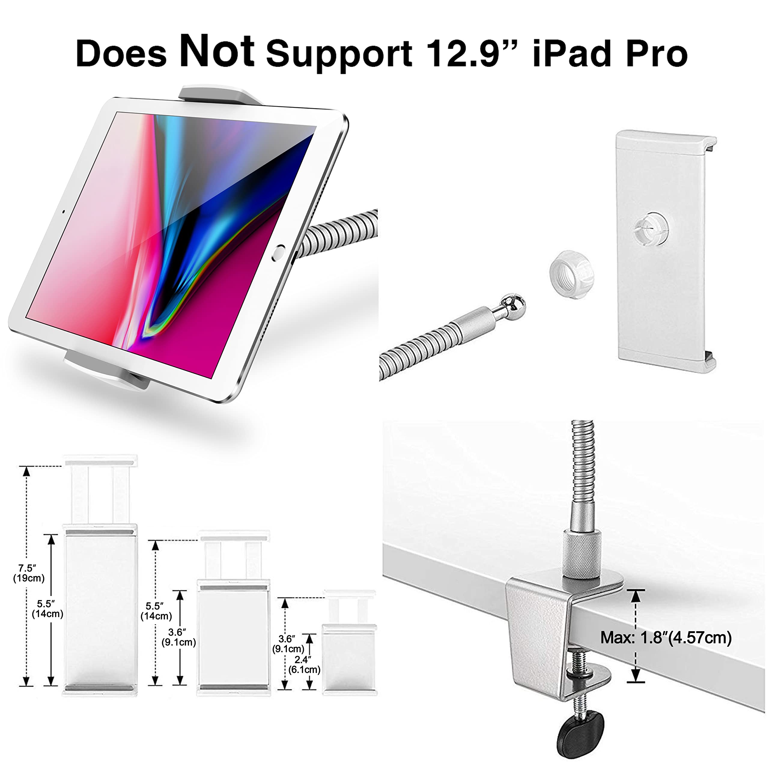 AboveTEK Gooseneck Tablet Holder, Aluminum iPad Stand Flexible Long Arm iPad Desk Mount for Bed Kitchen Office, Heavy Duty Tablet Mount Stand Compatible with iPad iPhone 6-13Pro, Fits for 3.5" - 11"