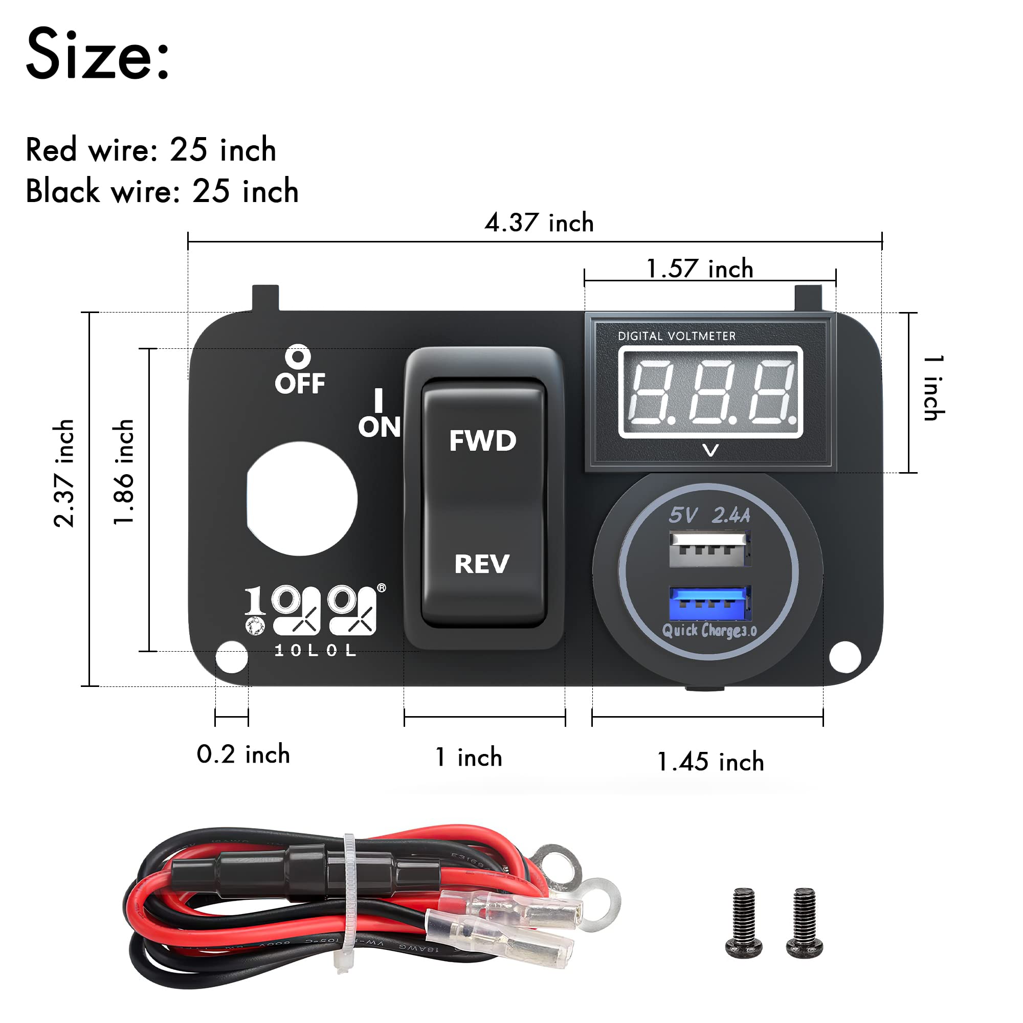10L0L Golf Cart 3 in 1 Multifunctional Integrated Panel,12V 3.0 Fast Charge Dual USB Charger Socket & LED Digital Voltmeter & Forward Reverse Switch Button,Fit for EZGO TXT PDS Golf Models
