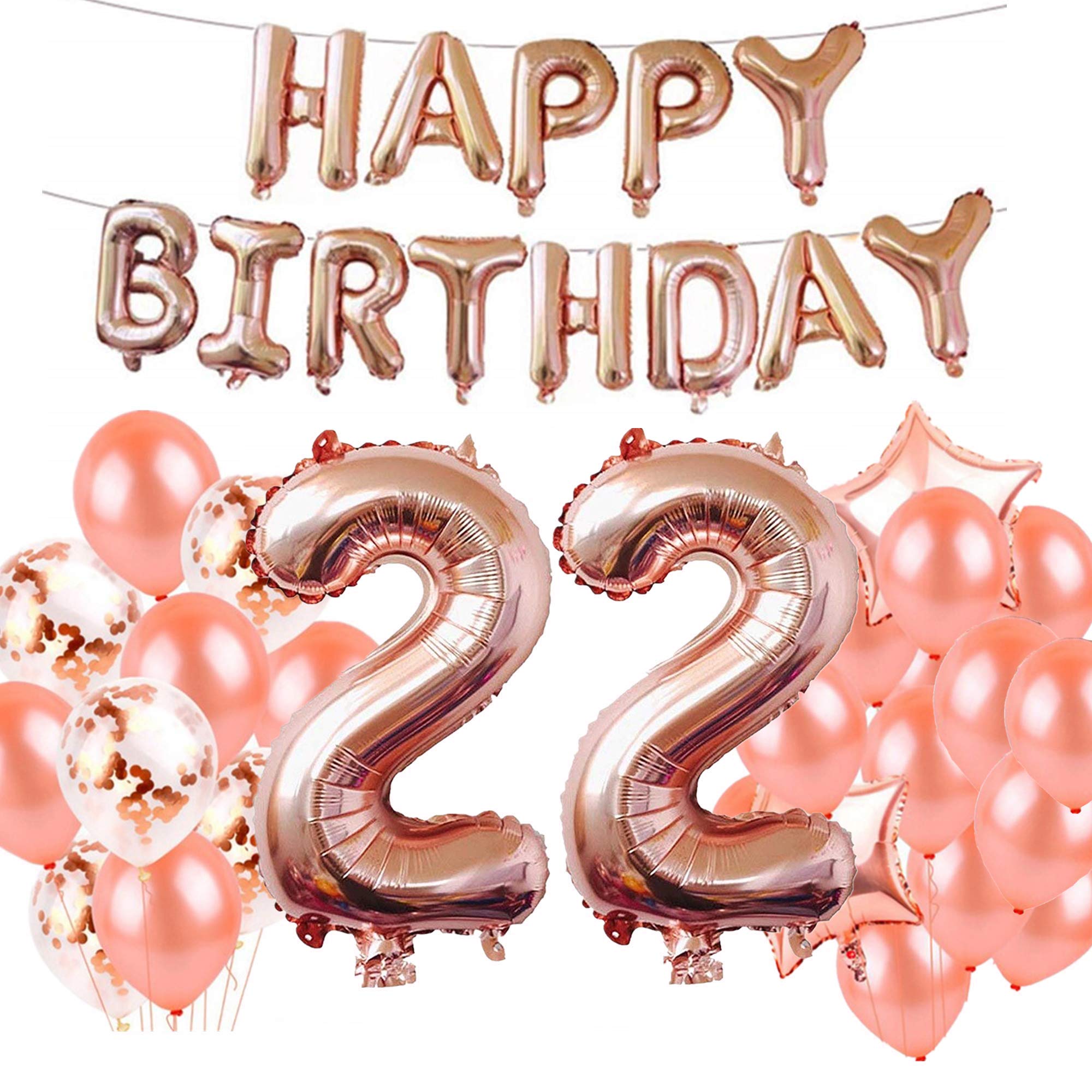 22nd Birthday Decorations Party Supplies, Jumbo Rose Gold Foil Balloons for Birthday Party Supplies,Anniversary Events Decorations and Graduation Decorations Sweet 22 Party,22nd Anniversary