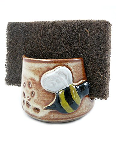 American Made Pottery Kitchen Sponge Holder, Busy Bee Motif