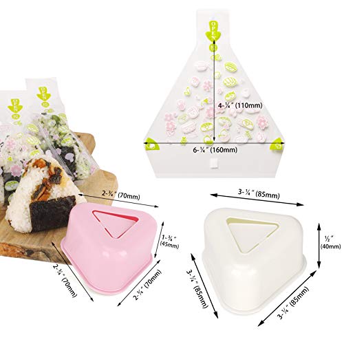 ChasBete Onigiri Mold And Wrappers Set, 2 Sushi Mold + 100 Disposable Onigiri Wrappers + Sealing Tapes For Rice Ball Maker/Onigiri Mold Wrapper