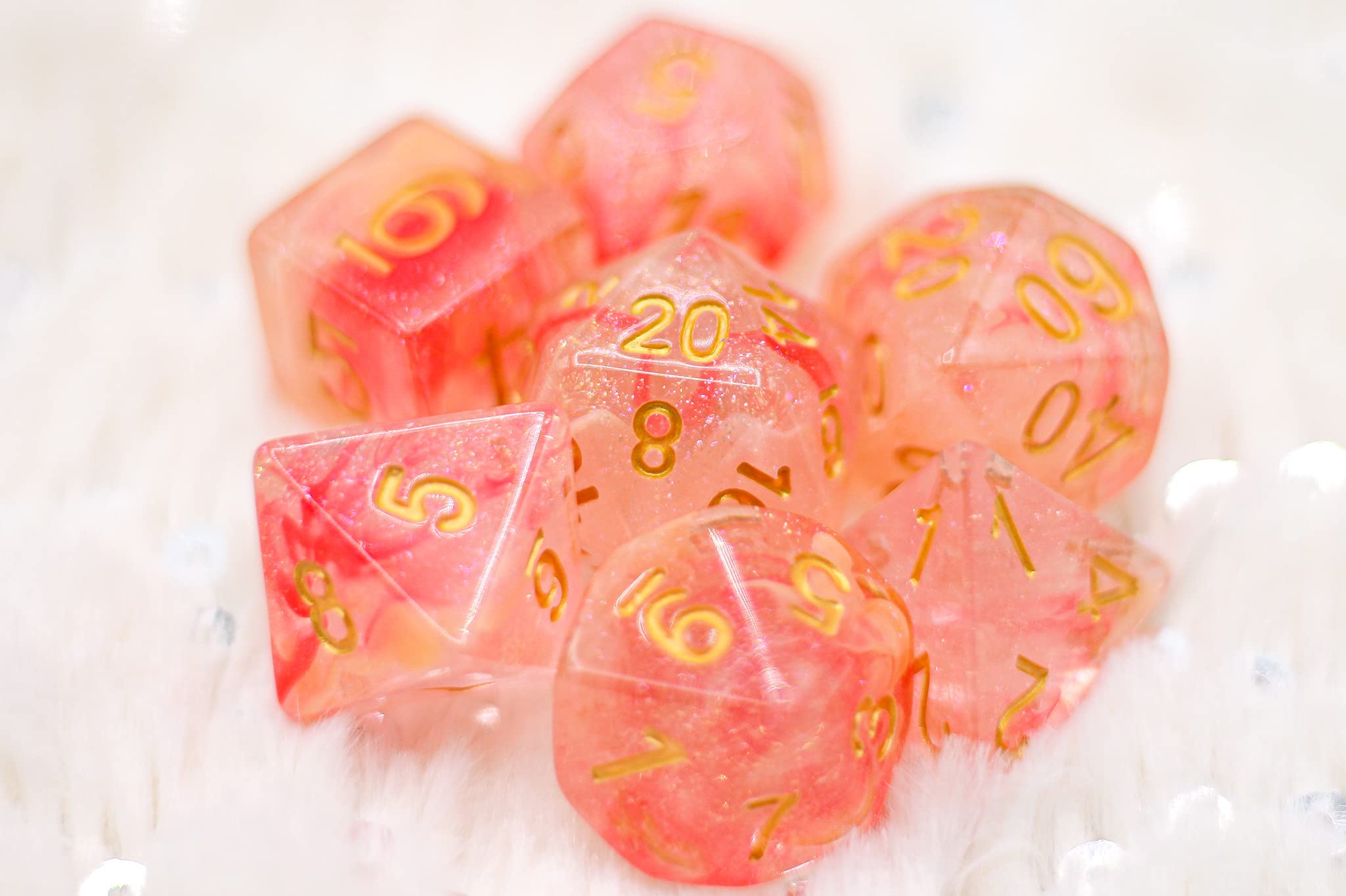 3DEGOS Blossom of Peach DND Dice Set for Dungeons and Dragons Gifts, D&D, D and D, Pathfinder, Accessories, D20, Polyhedral, Resin Dice, Metal, Dice Tray, Tower, Bag, Box