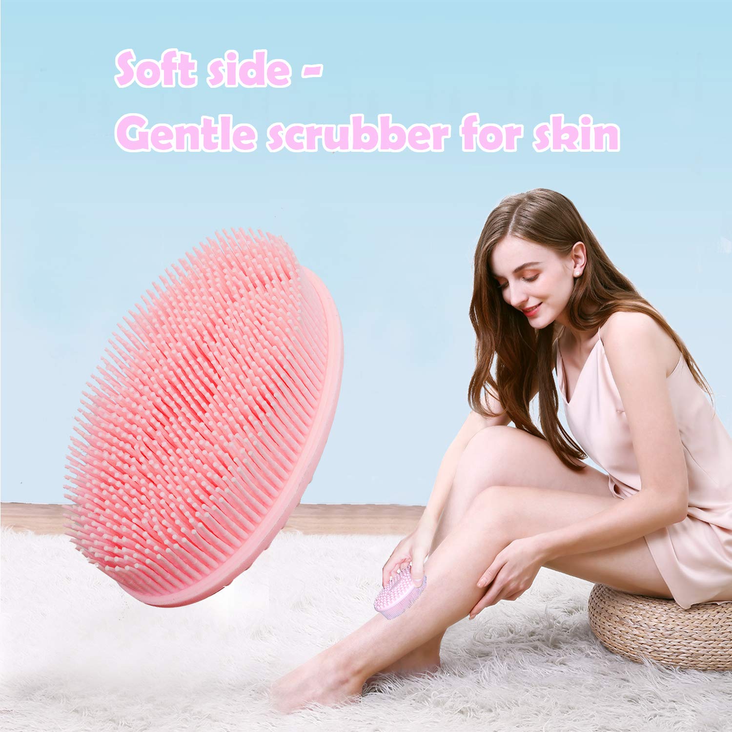 3 Set of Multifunctional Silicone Body Scrubber Loofah Soft and Skin-Friendly-,Easy to Clean,Scalp Massage ,Durable and Hygienic - Suitable for Various People and Pets (1 Count Pink)