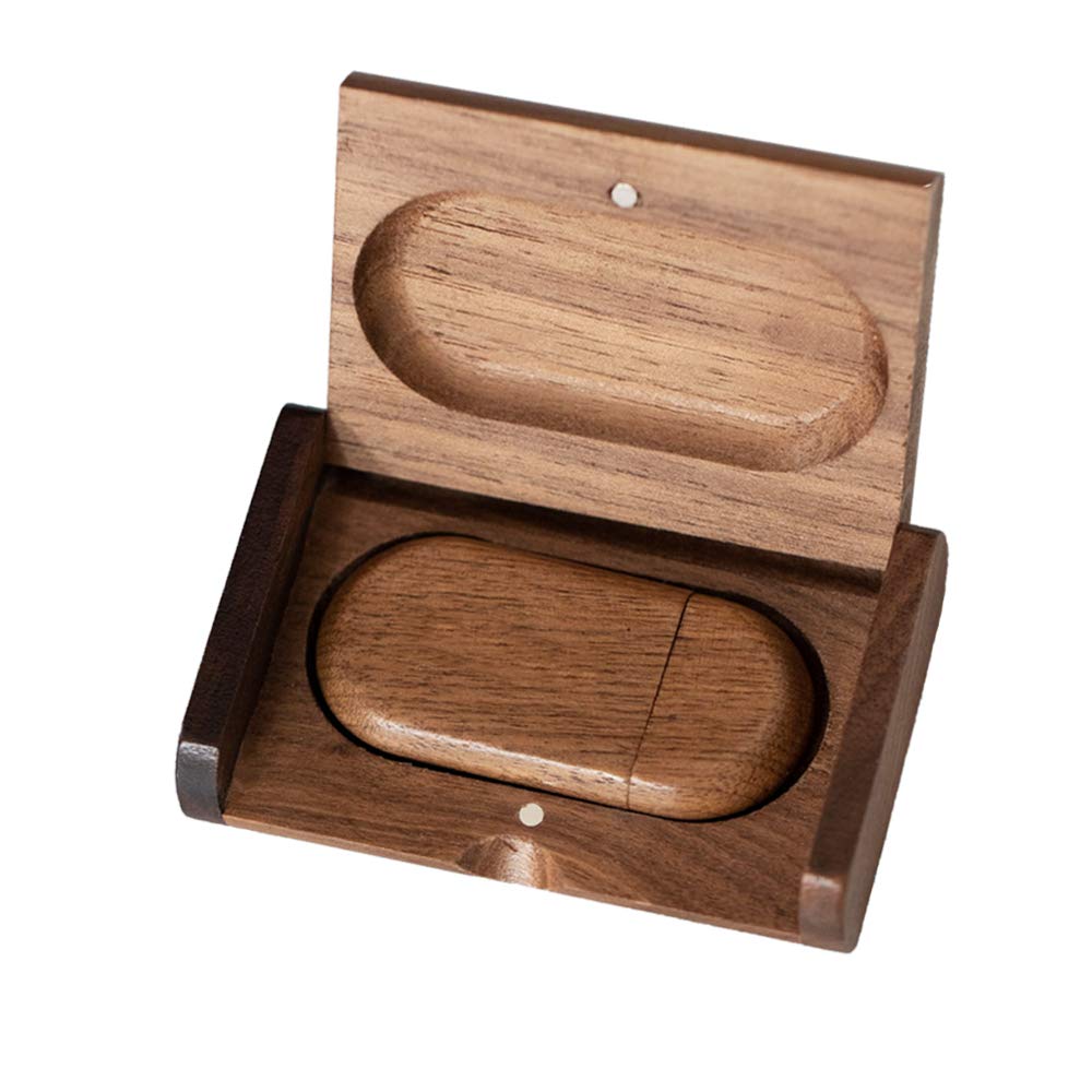 64GB USB3.0 Oval Wood Flash Drive Box, FEWINA Wooden USB Drive 64G USB 3.0 Super-Speed Thumb Drive Jump Drive Ideal Gift for Birthday/Anniversary/Wedding/Photographer(Walnut)