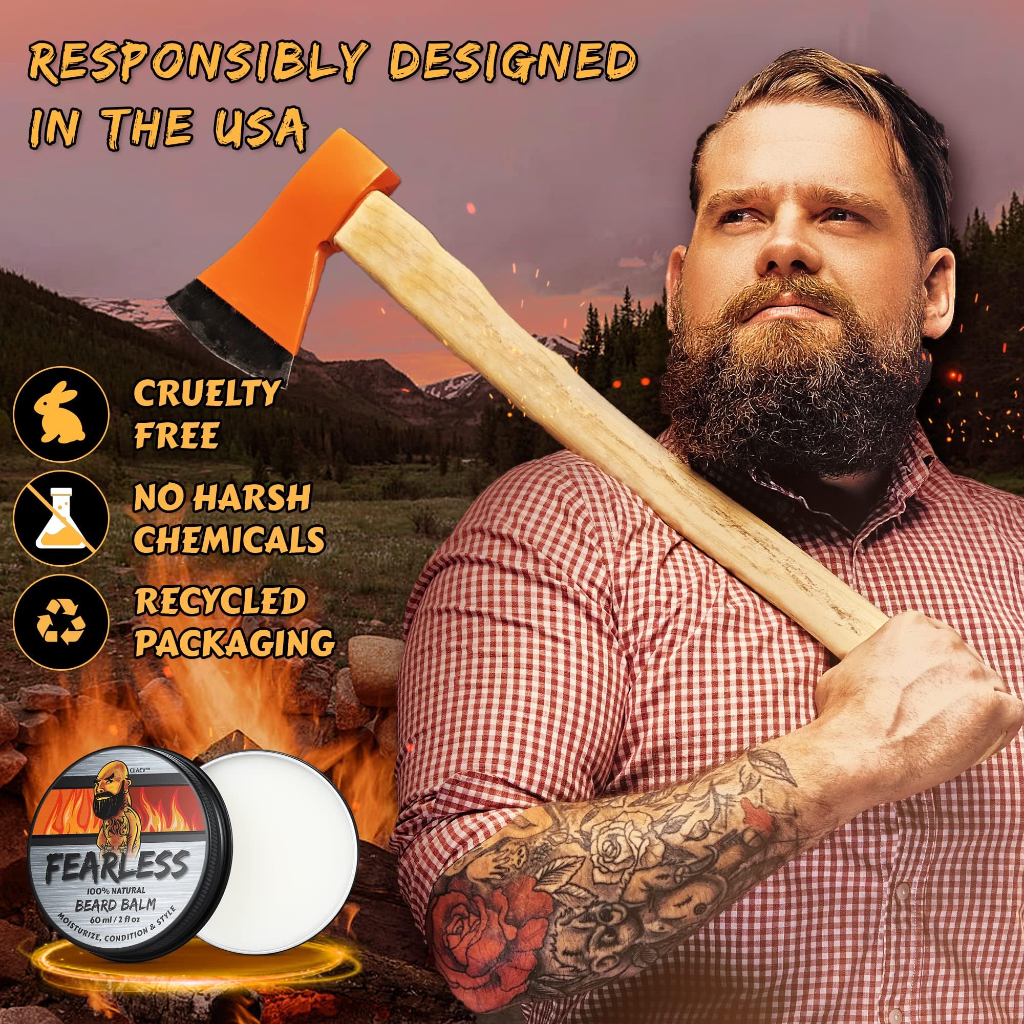 Claev Beard Balm (2 oz), 100% Top-Grade Natural Beard Conditioning & Styling Balm, Designed for Rugged, Active, or Outdoorsy Men, Includes Shea Butter, Vegan Beeswax, Cedarwood Oil, is a US Company