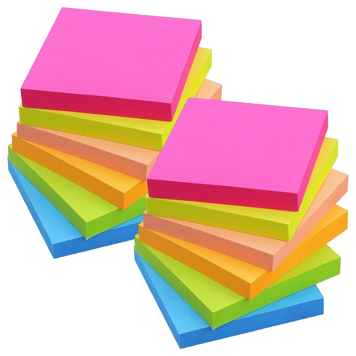 1200 Sheets Sticky Notes 3x3, 12 Pads/Pack, 6 Color Bright Colorful Sticky Pad, Self-Sticky Note Pads (Yellow, Green, Blue, Orange, Pink, Rose)