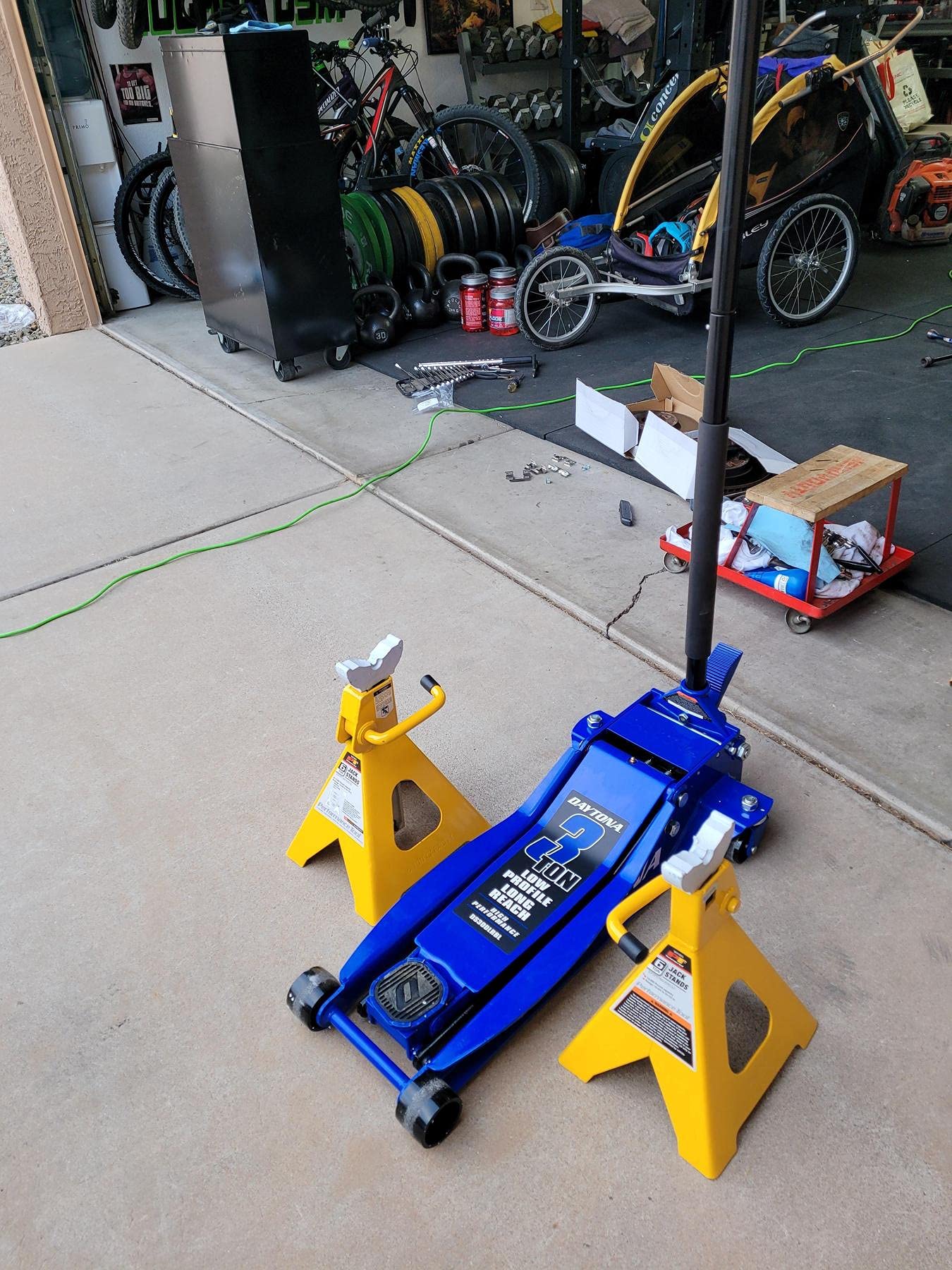 3 ton Long Reach Low Profile Steel Heavy Duty Floor Jack with Rapid Pump - Blue