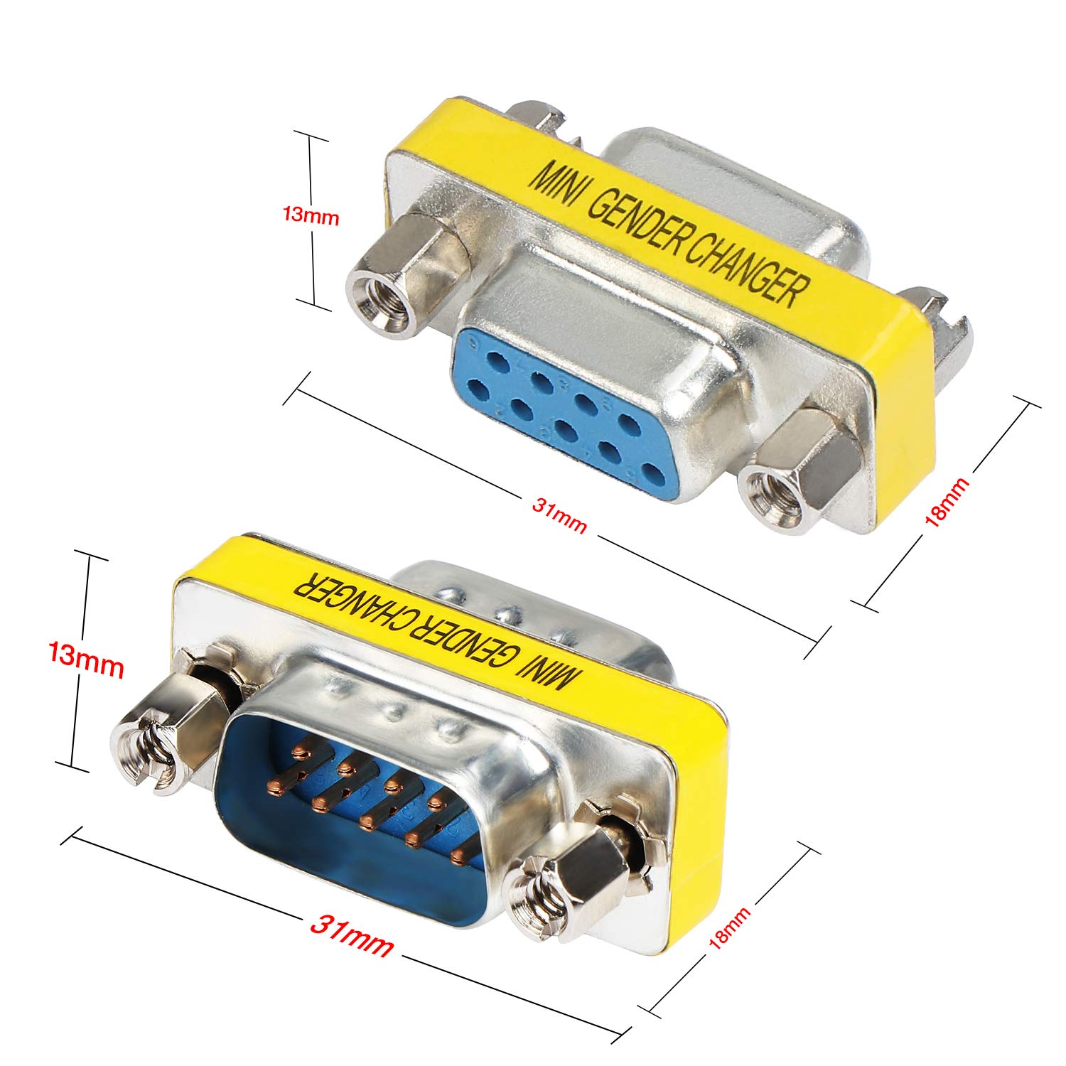 abcGoodefg 9 Pin RS-232 DB9 Male to Male Female to Female Serial Cable Gender Changer Coupler Adapter (10 Pack)