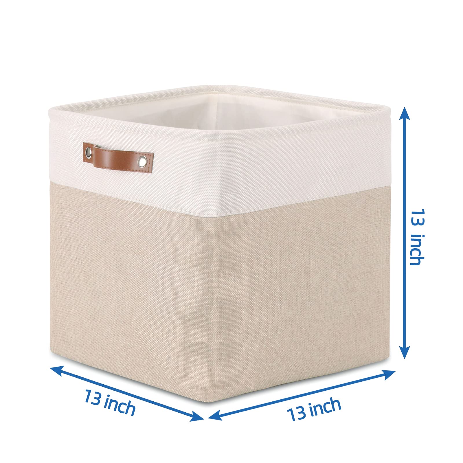 Temary Cube Storage Bins 13x13 Fabric Storage Cubes Baskets Set Of 4 Cloth Baskets for Shelf, Large Basket Empty Baskets for Organizing, Baskets Cube Basket for Storage (White&Khaki)