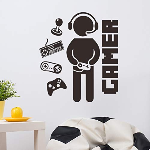 Gamer Wall Decals Controller Video Games Wall Stickers for Boy Bedroom Kids Room Playroom Nursery Home Decoration (Black)