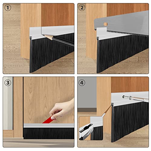 2 Pack Door Draft Stopper, Cuttable Under Door Seal 39” Length, Strong Adhesive Door Sweep for Exterior and Interior Doors(Aluminum)