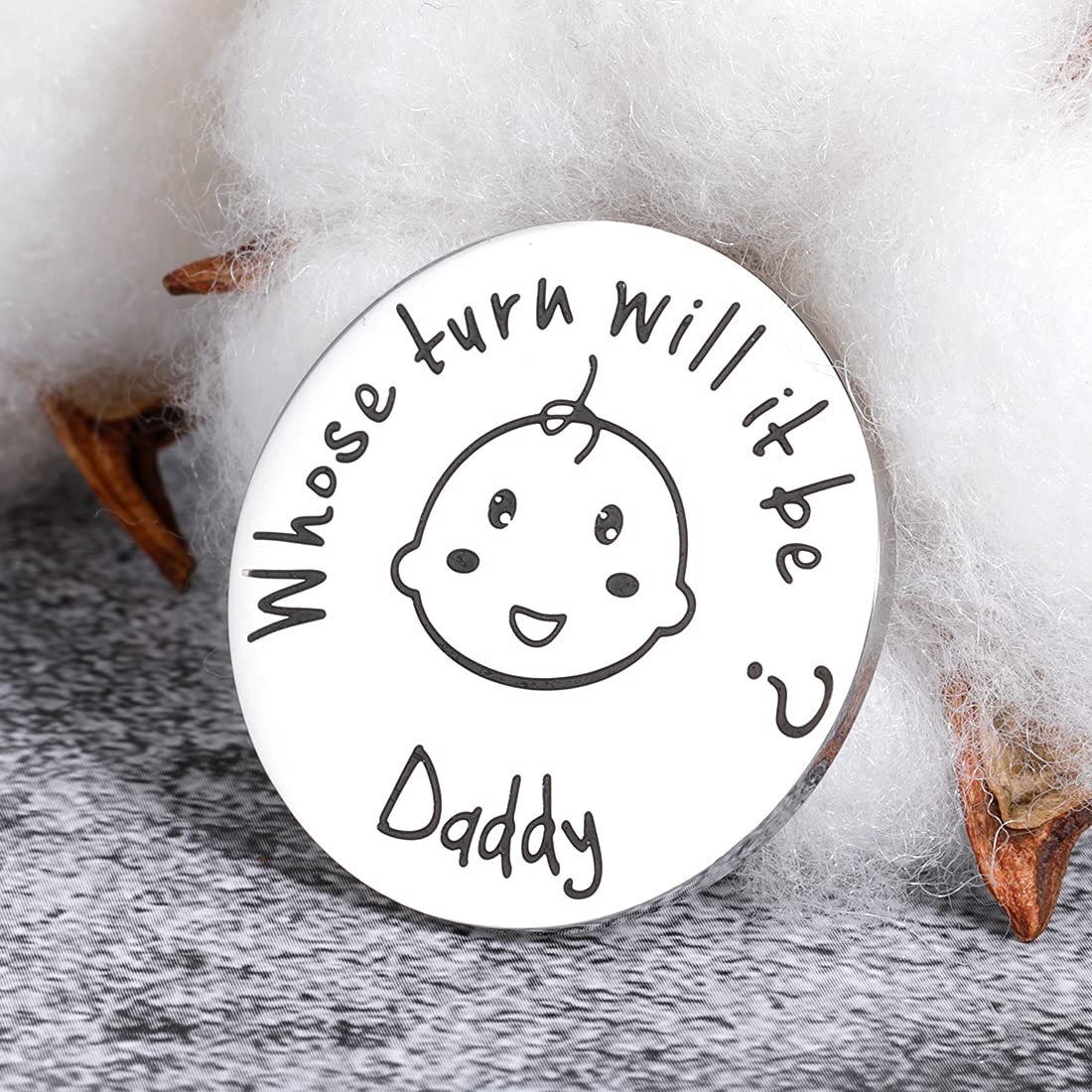 FANICE EOS New Baby Gifts for Parent Mom Dad Decision Coin for Women Men Pregnancy for First Time Mummy Daddy to Be Christmas Birthday Present Double-Sided (Silver)
