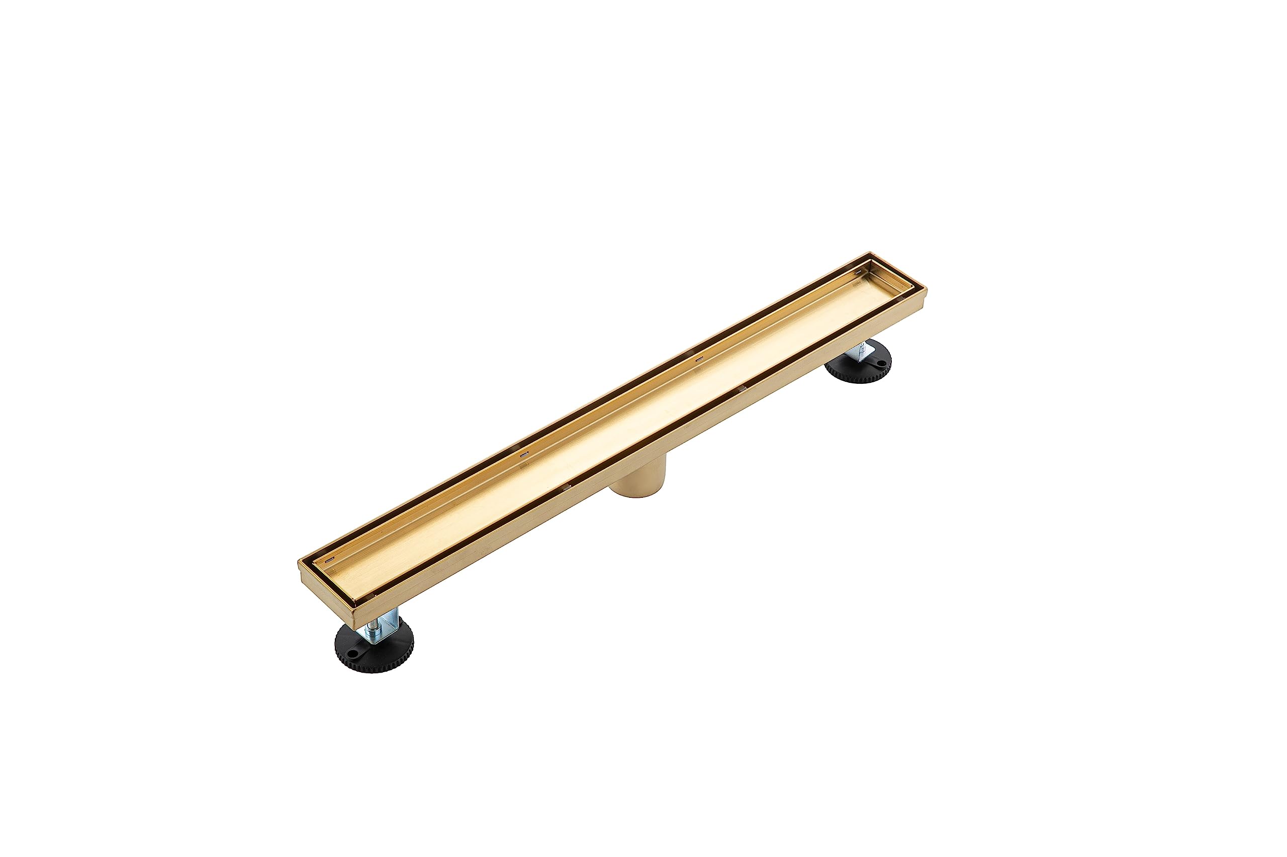 24 inch Linear Shower Drain with Removable Square Hole Panel by Using Brushed 304 Stainless Steel Process, Linear Drain Equipped with Adjustable Feet and Hair Strainer(Brushed Gold Color)