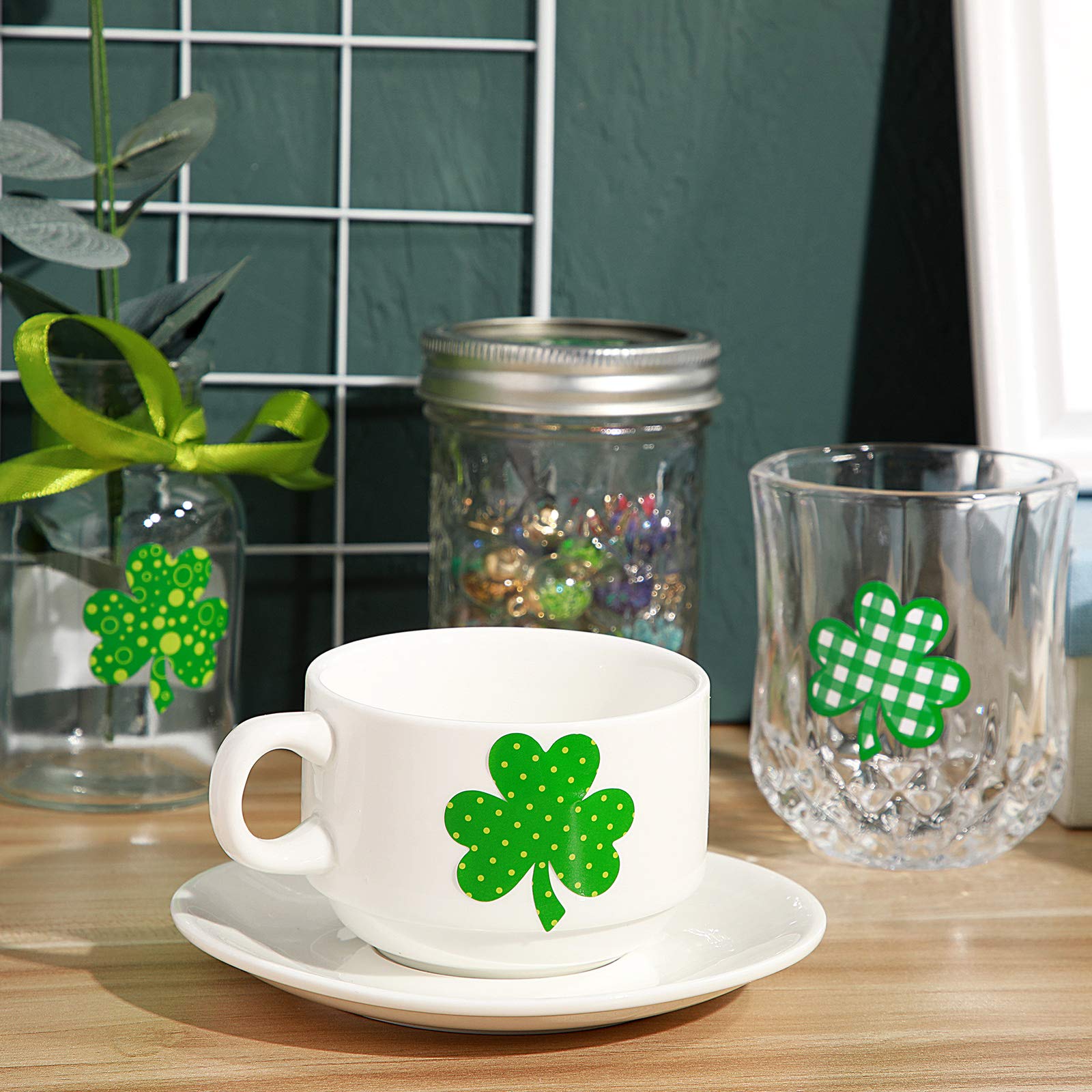 1500 Pcs St. Patrick's Day Shamrock Sticker Irish Roll Self Adhesive Stickers Labels Shamrock Decals for Envelope Seals Gift Box 1.5 Inch Clover Seal Decals for St. Patrick's Day Party Decorations
