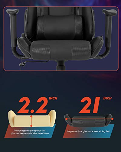 Gaming Chair Racing Office Chair Massage Swivel Chair High Back PU Leather Executive Rolling Task Adjustable Computer Chair with Lumbar Support Headrest Armrest Desk Chair for Adults (Black)