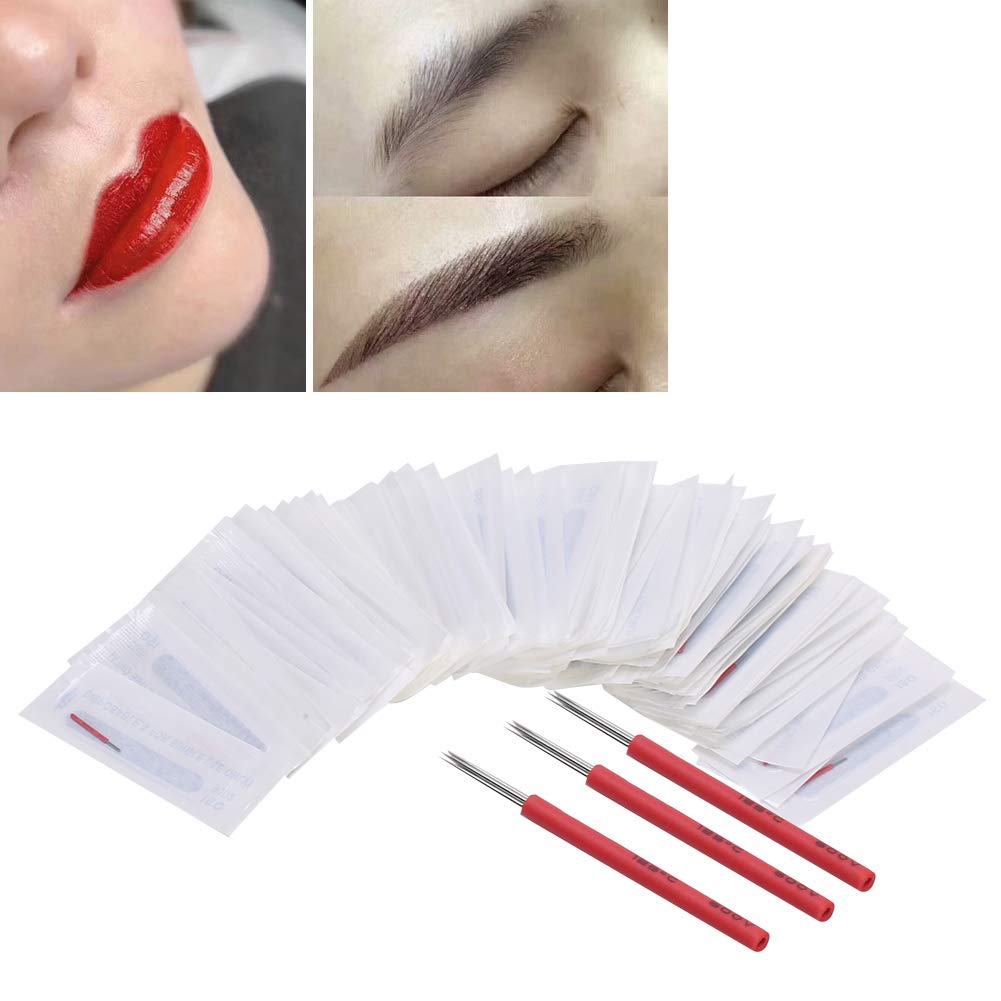 100pcs Microblading Needles Eyebrow Tattoo Needle Semi‑permanent Manual Tattoo Needle Piercing Tattoo Supplies for Beauty Personal Care Tattoo(5RL)