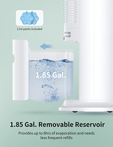 3-1 Evaporative Air Cooler, 43''Bladeless Tower Fan with Cooling & Humidifying Function, 1.8 Gal Removable Water Tank 60°Oscillating Swamp Fan 3 Speeds 10H Timer, Remote Control for Home Office