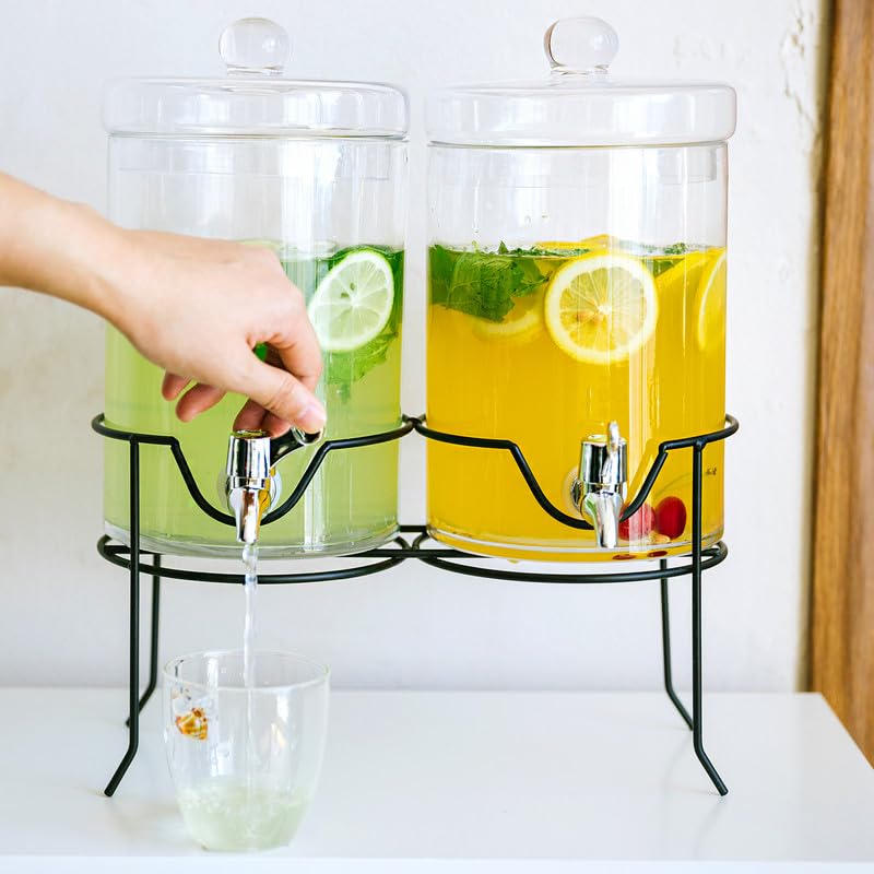 2 Pack Drink Dispenser with Stand Beverage Dispenser Each 1 Gallon Glass Drink Dispensers for Parties Lemonade Sangria Dispenser Mason Jar Drink Dispensers