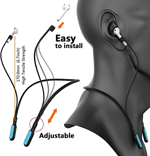 2pcs Silicone Neckband Compatible with Airpods Pro Strap, ROMSEA Anti-Lost Neck Straps Cable Cord Holder Compatible for Apple Airpods pro 2, 3, Pro, 2 & 1 Sports Wire Tether Connector