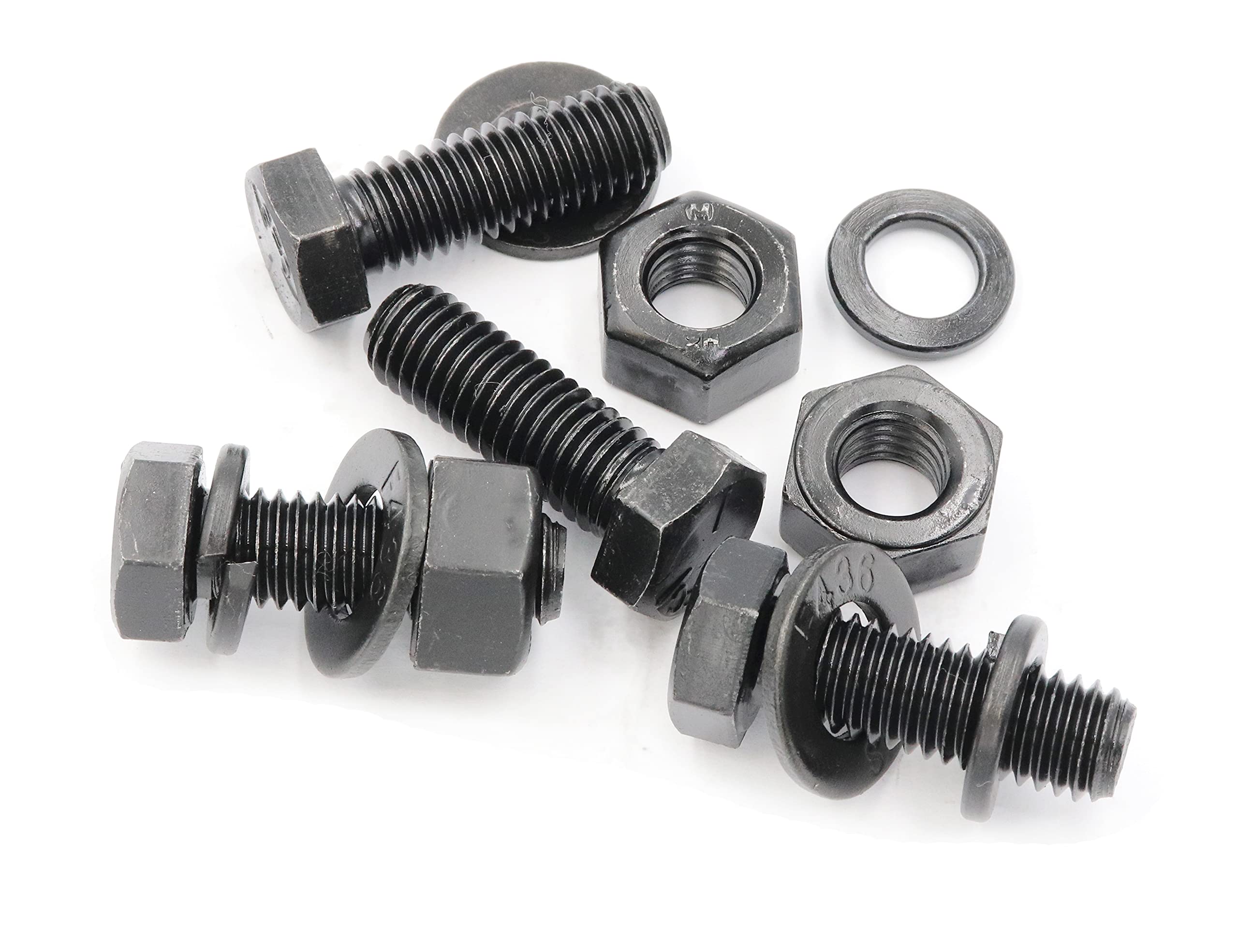 LBY 8 Sets Hex Bolts Kit, 1/2-13×1-1/2'' Hex Head Screws Bolts (Fully Threaded), with Heavy-Duty Nuts, Flat & Lock Washers, Alloy Steel (Black)