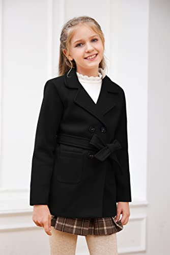 Baby Kids Boys Girls Classic Wool Blend Coat Winter Double Breasted Trench Coat Outwear Pea Coat Jacket with Belt Black