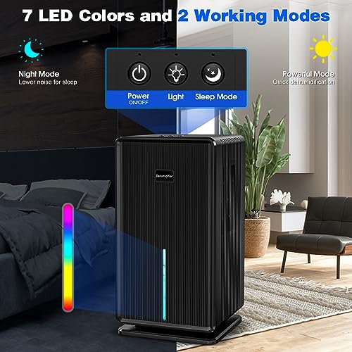 101oz Dehumidifiers for Home, Tiluza 750 sq ft Small Dehumidifier with 7 LED Colors and 2 Working Modes, Auto-off Dehumidifiers for Bedroom Bathroom Basements Closet RV