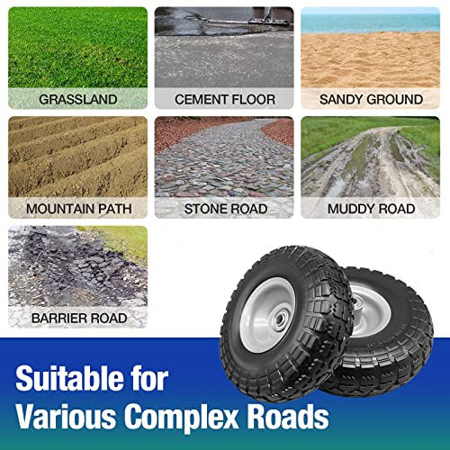 4 Pcs 10" Flat Free Tires Solid Pneumatic Tires Wheels, 4.10/3.50-4 Air Less Tires with 5/8" Center Bearings, for Wheelbarrow/Dolly/Garden Wagon Carts/Hand Truck/Wheel Barrel/Lawn Mower, 4 Pack