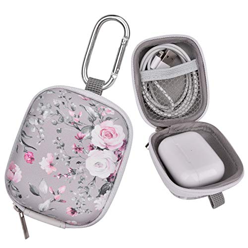 Earbud Case, AIRSPO Airpods Pro 2nd Generation Earphone Organizer Carrying Case Small Storage Bag Hard EVA Shockproof Cover with Carabiner Clip (Grey Pink Rose)