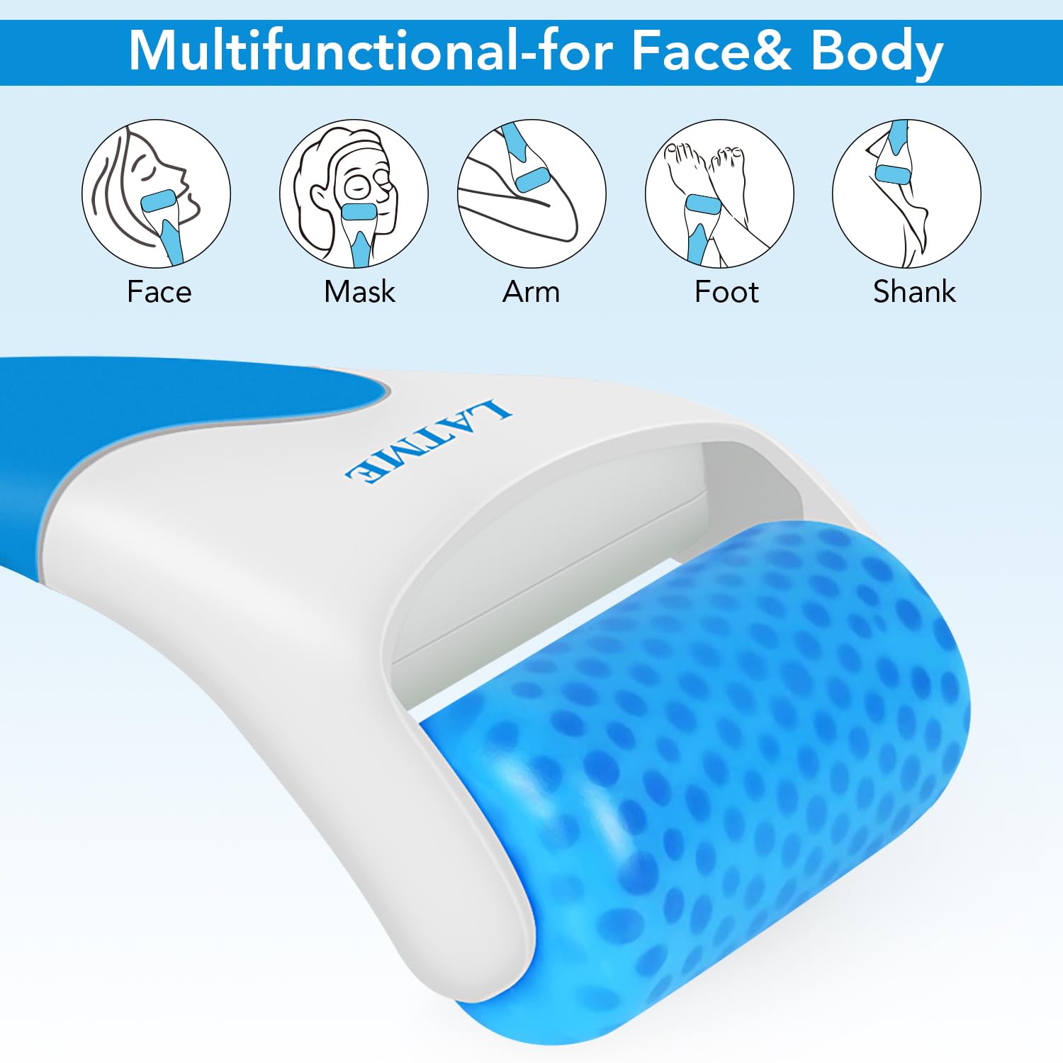 LATME Ice Roller for Face Eyes,Womens Gifts,Face Massager Roller Puffiness Migraine Pain Relief and Minor Injury (Blue)