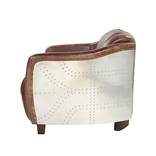 ACME FURNITURE Brancaster Retro Brown Top Grain Leather and Aluminum Loveseat