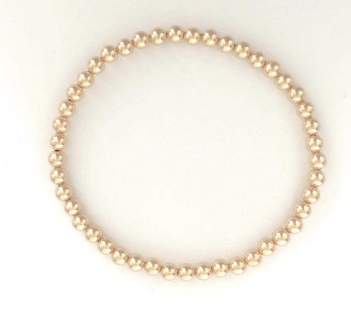 14k Gold Filled Beaded Ball Bracelet, 4mm, Dainty Layering Jewelry, Stacking Stretch Bracelets (6)